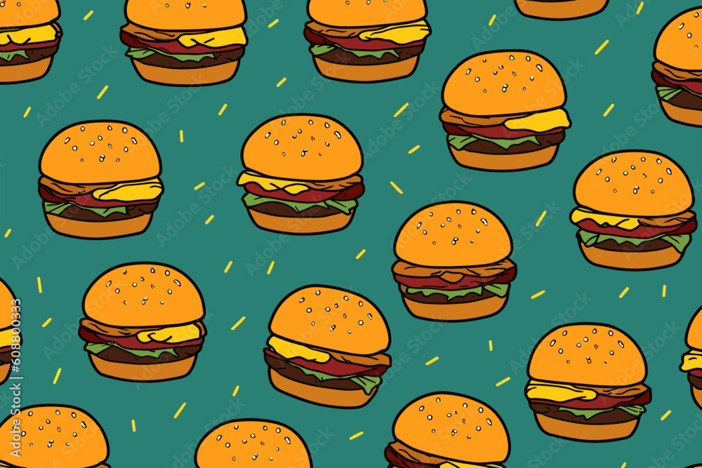Doodle inspired Cheeseburger pattern pattern, cartoon sticker, sketch ...
