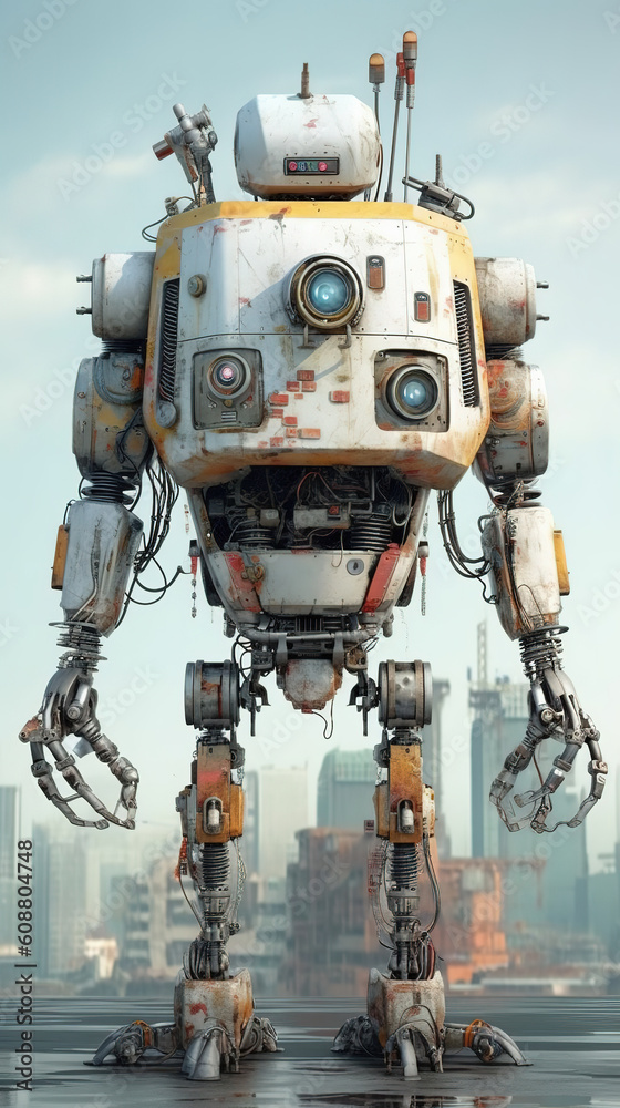 portrait of the bizarres and weird dystopian robot, full body, strange ...