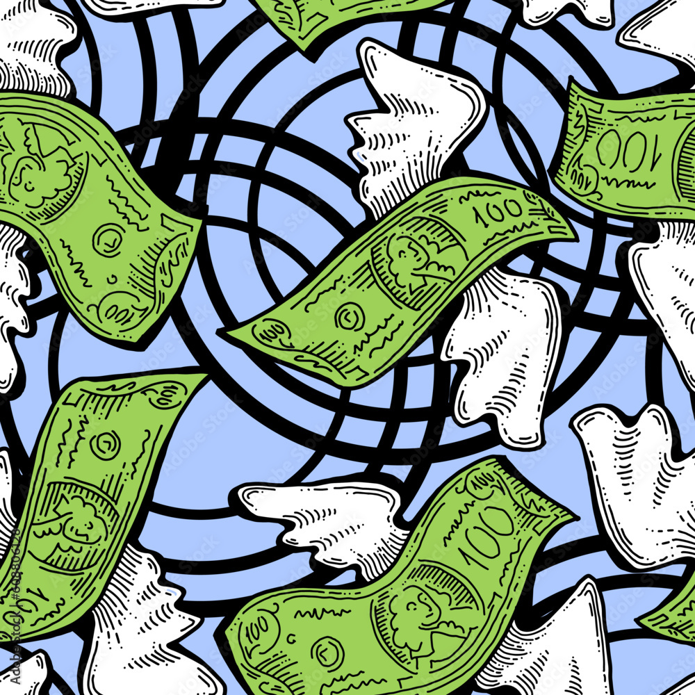 Money seamless vector pattern background for print design. Hundred ...