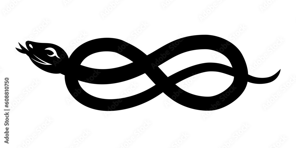 Poster Simple illustration of snake with infinity sign body, ouroboros ...
