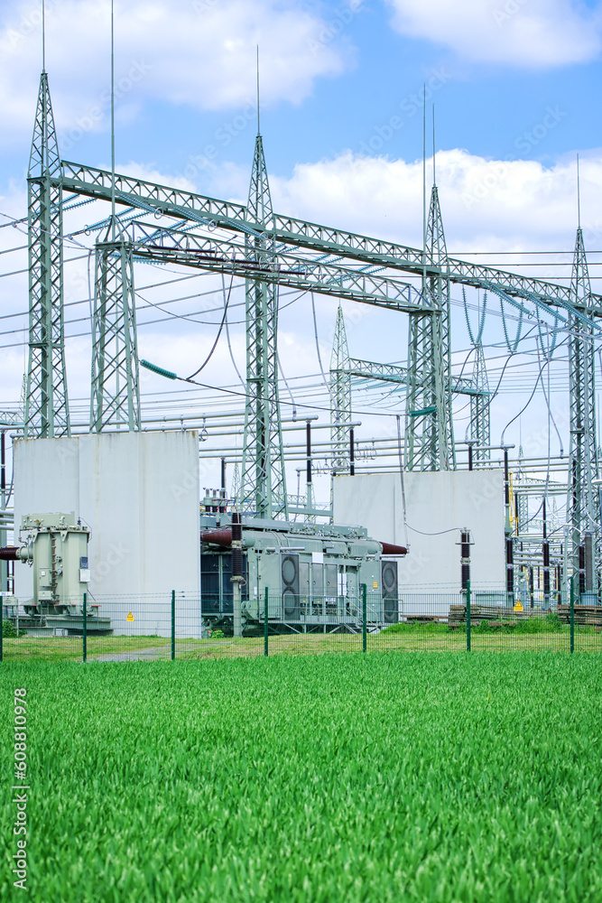 High voltage grid transformer, substation high voltage generator in the ...