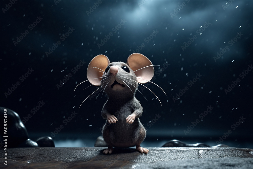 A cartoon-style image of a small but determined-looking mouse, standing ...