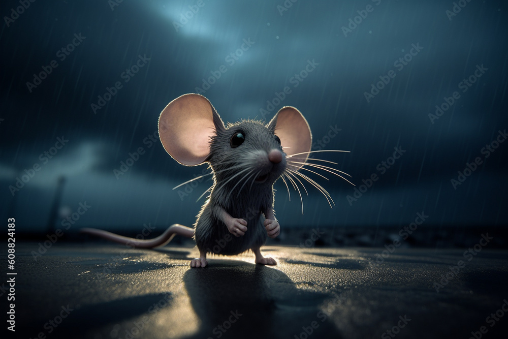 A cartoon-style image of a small but determined-looking mouse, standing ...