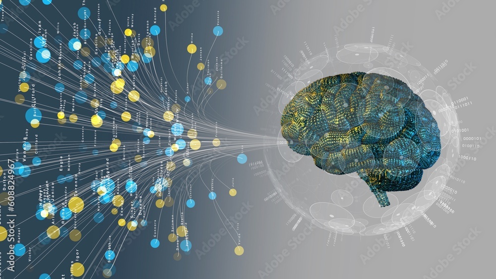 Artificial intelligence digital brain connected to a neural network of ...