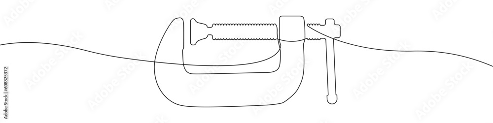Clamp line continuous drawing vector. One line Vice vector background ...