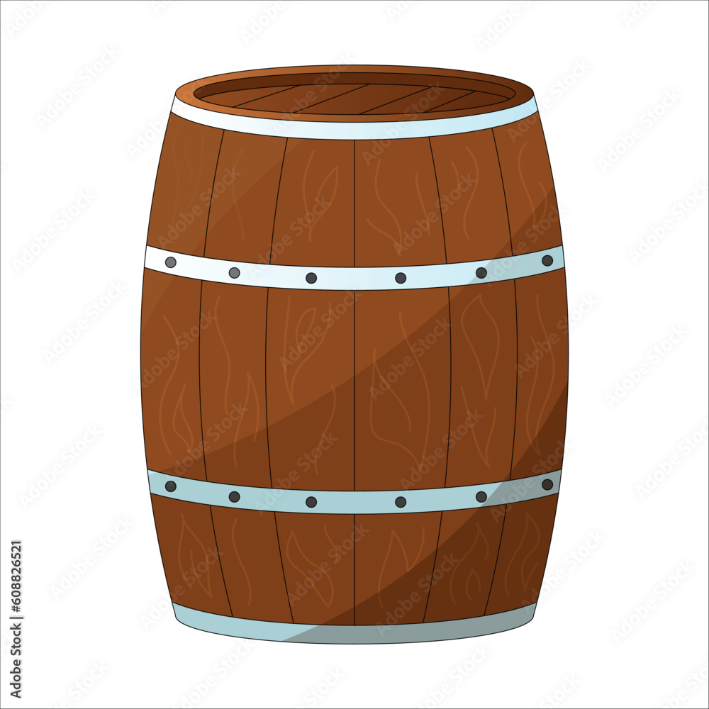 Wooden barrel detailed, textures vector illustration isolated on white ...