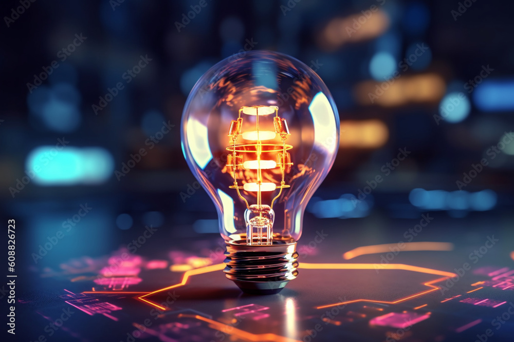 Bulb of future technology on innovation backdrop signifies creative ...