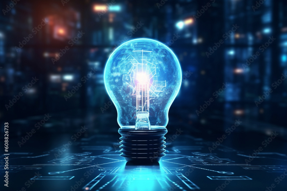 Bulb of future technology on innovation backdrop signifies creative ...