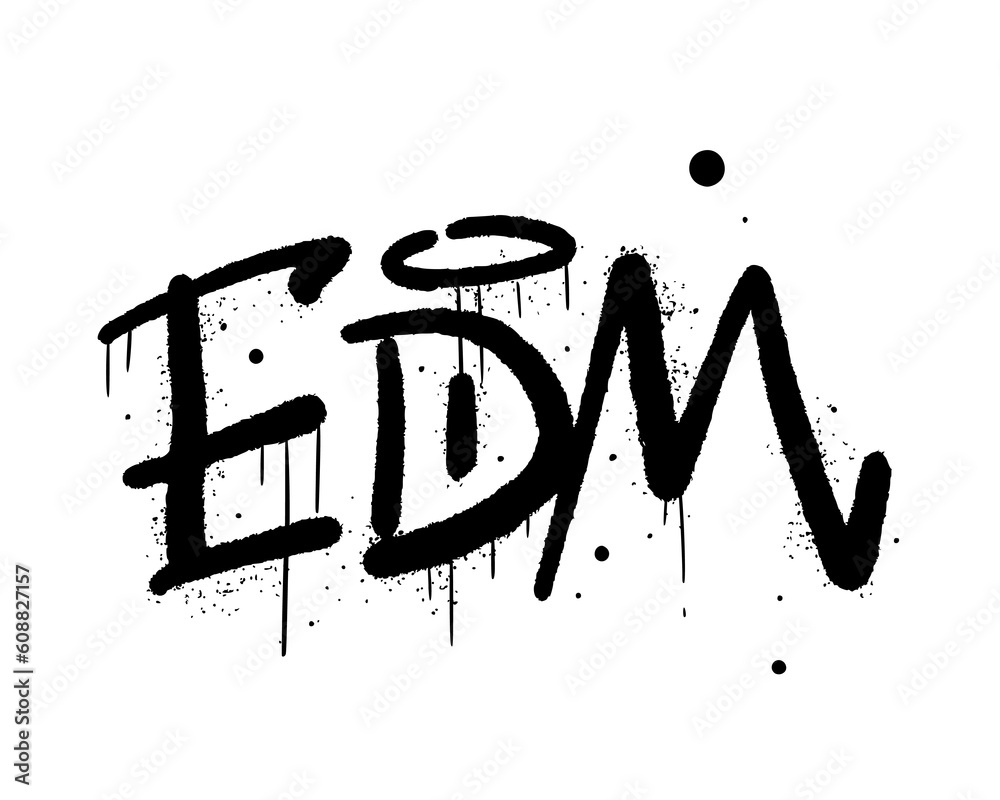 Grunge illustration with urban graffiti street art. Text of EDM with ...