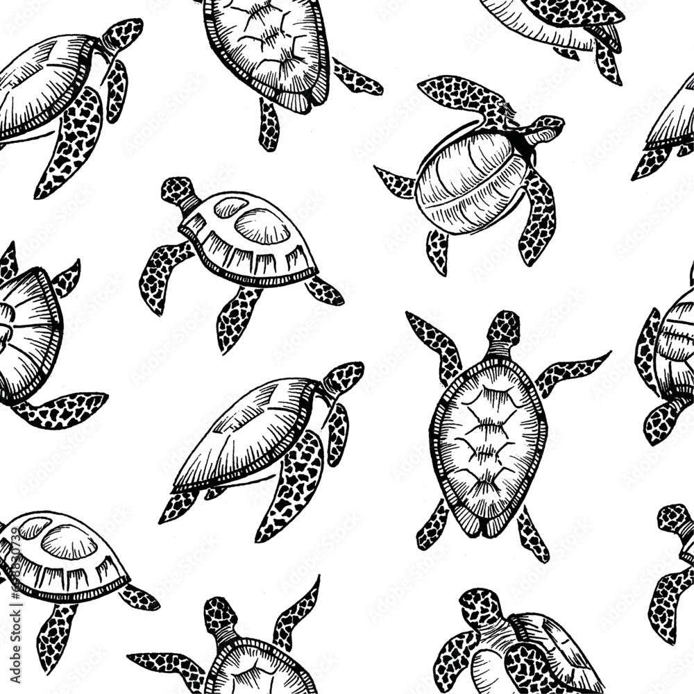 Seamless pattern with sea turtle cartoon cute animal design ocean ...