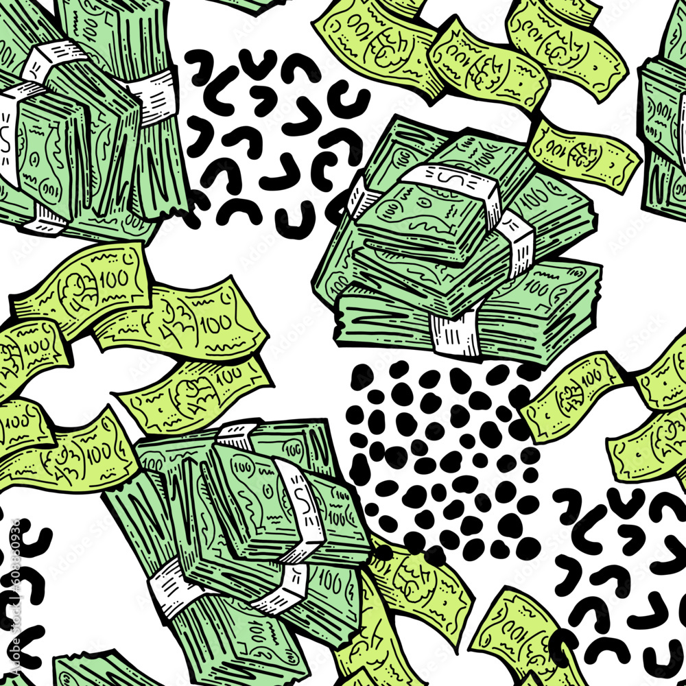 Money seamless vector pattern background for print design. Hundred ...