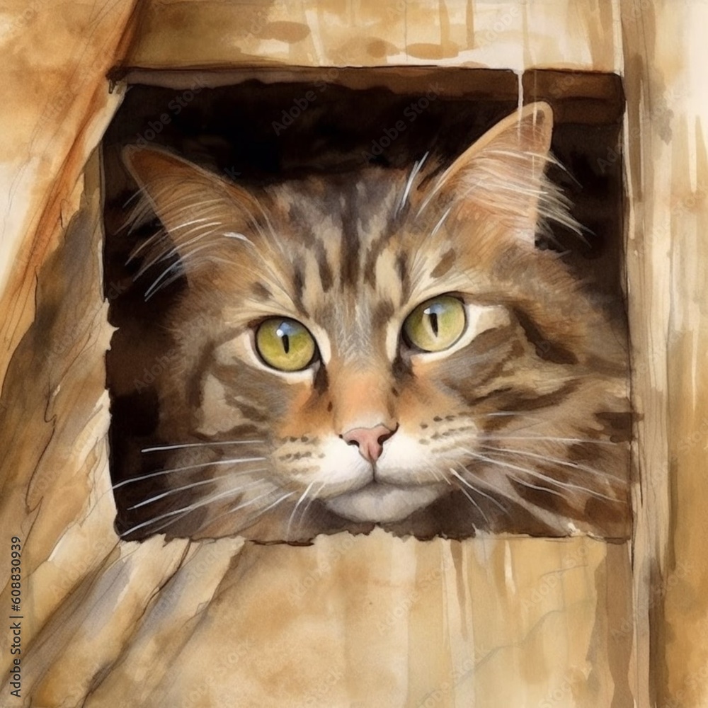 cat, cardboard, animal, pet, hidden, concept, hide, paper, vet, hole ...
