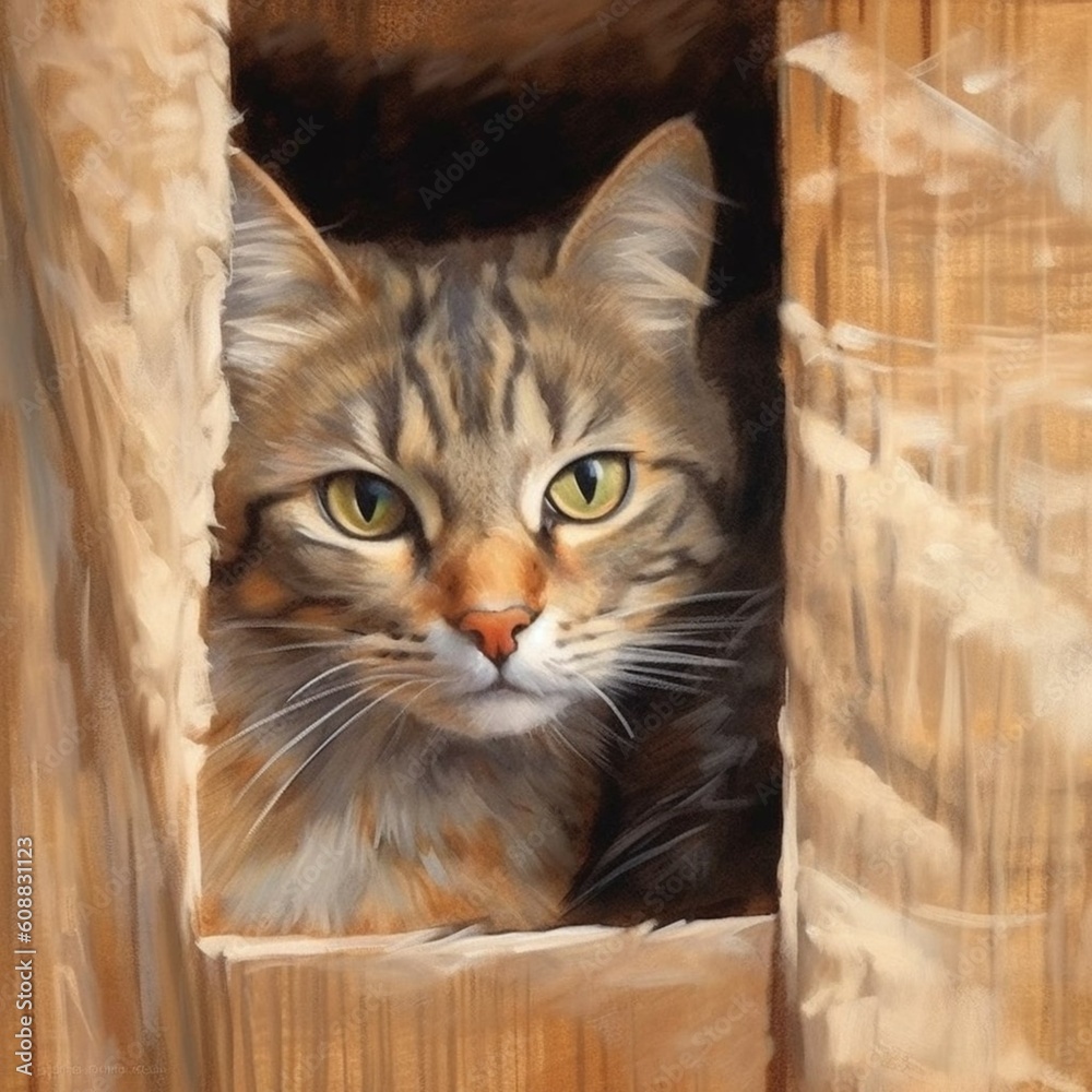 cat, cardboard, animal, pet, hidden, concept, hide, paper, vet, hole ...