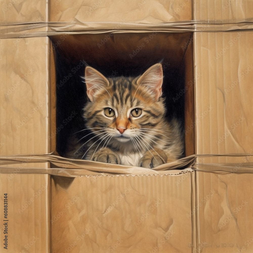cat, cardboard, animal, pet, hidden, concept, hide, paper, vet, hole ...