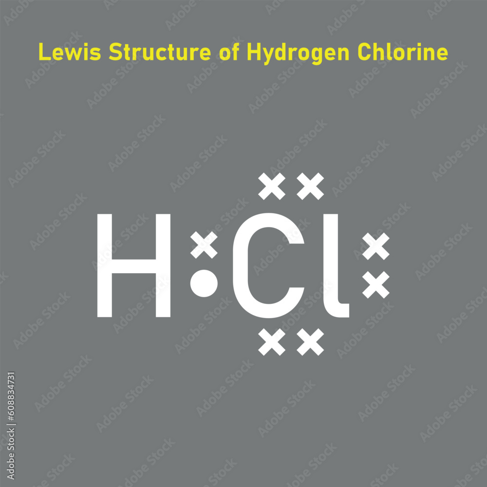 Lewis electron dot structure for a molecule of hydrogen chloride. HCl ...