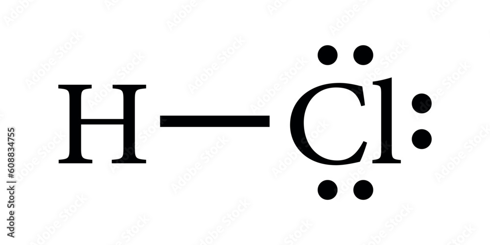 Lewis electron dot structure for a molecule of hydrogen chloride. HCl ...