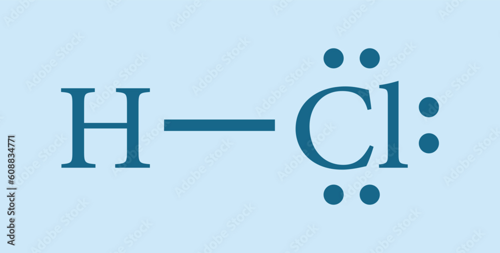 Lewis electron dot structure for a molecule of hydrogen chloride. HCl ...