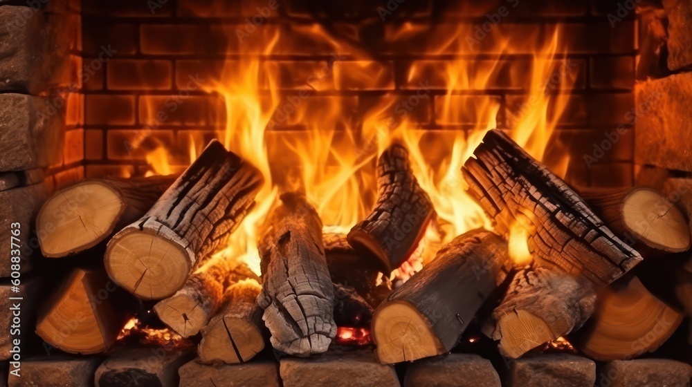 Burning tree log close-up as an abstract background. Hot coals of ...