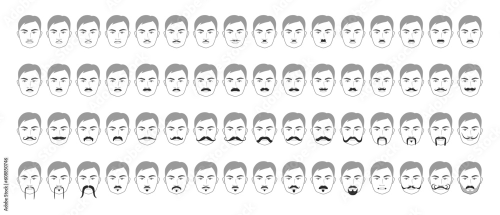 Set Of Mustache And Beard Style Men Face Illustration Facial Hair