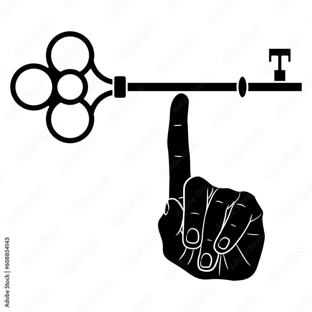 Human hand holding antique skeleton key on fingertip. Creative concept ...