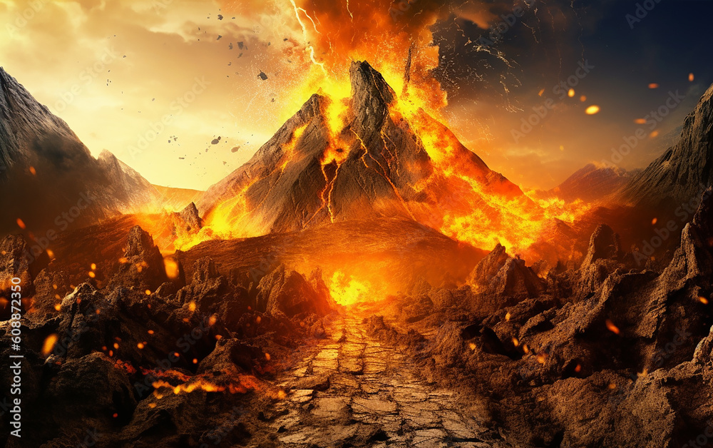 Volcanic eruptions,Cinematic atmospherics, detailed line drawings, and ...