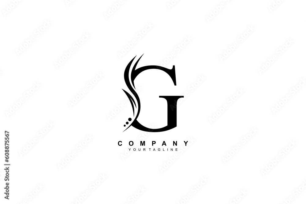Luxury black G logo design with feather. premium G letter monogram logo ...