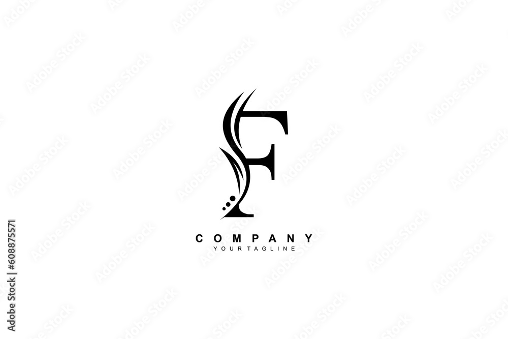 Luxury black F logo design with feather. premium F letter monogram logo ...
