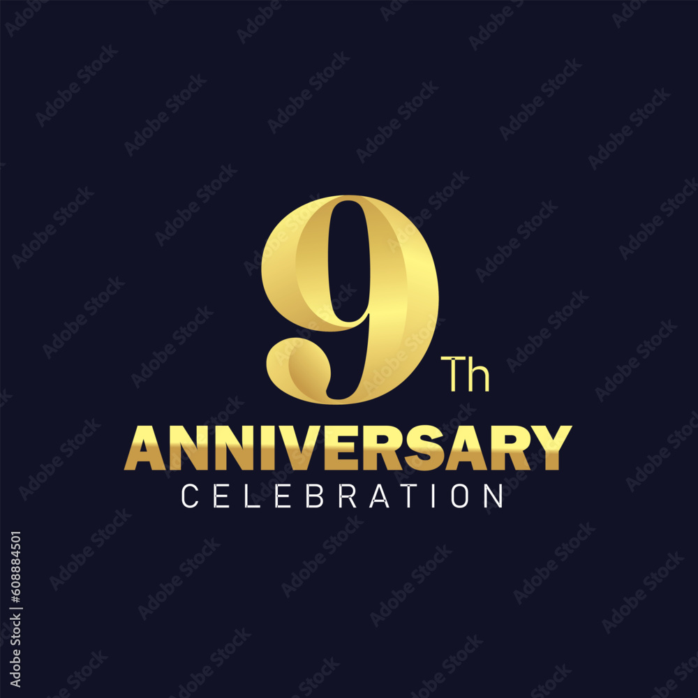 Vetor de 9th anniversary logo design, golden anniversary logo. 9th ...