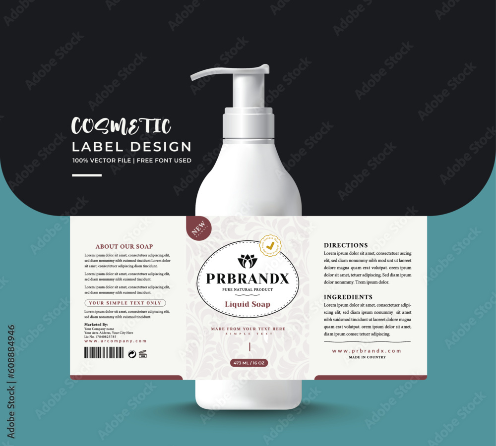 Cosmetic label sticker, liquid soap body oil, body Lotion, beauty care ...