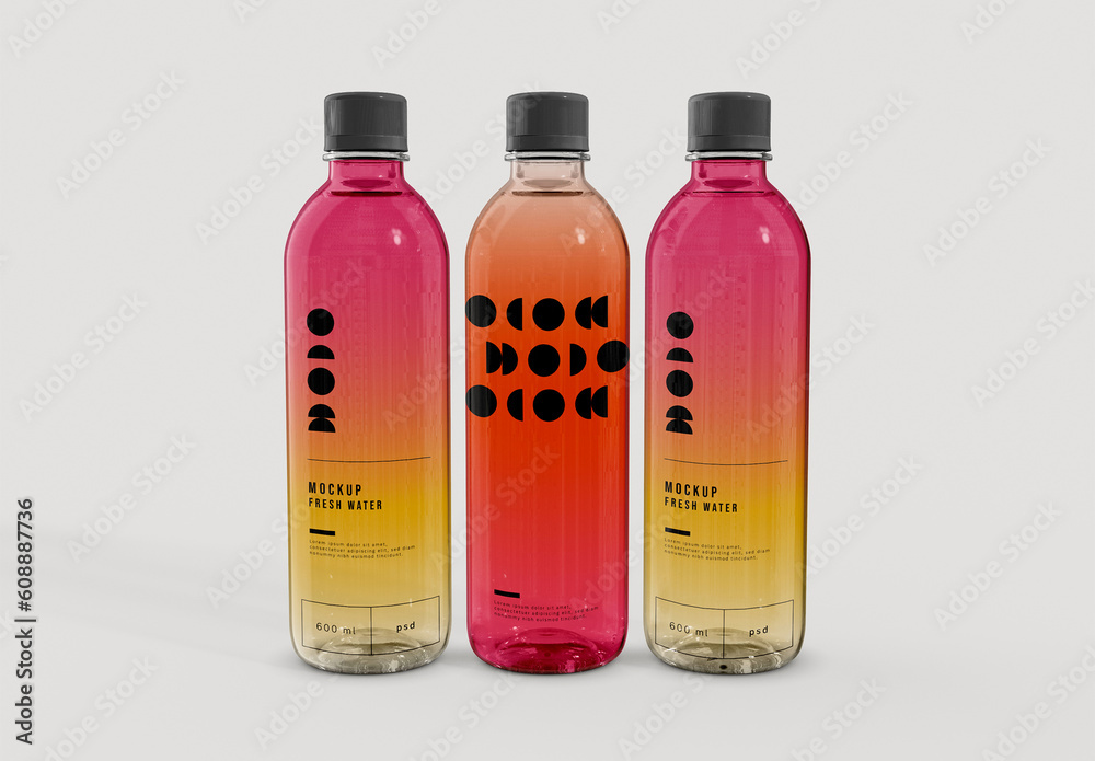 Three Plastic Bottles Mockup Stock Template | Adobe Stock