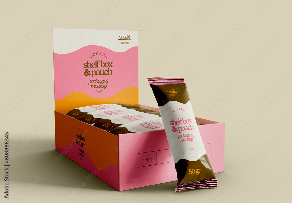 Box Packaging with Snacks Bar Mockup Stock Template | Adobe Stock