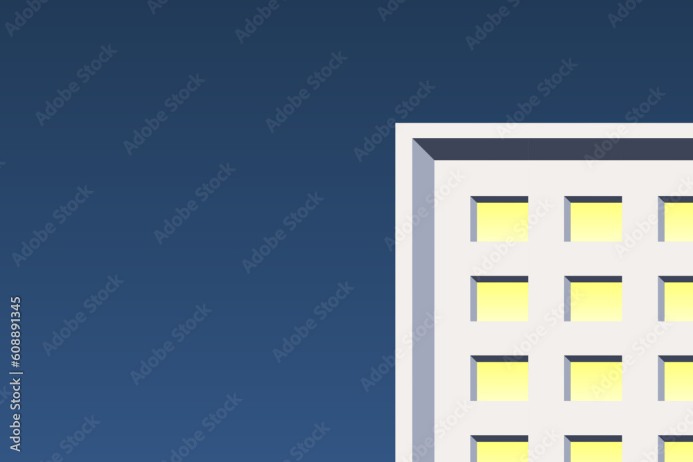 Minimal building night background. Vector apartment building with ...