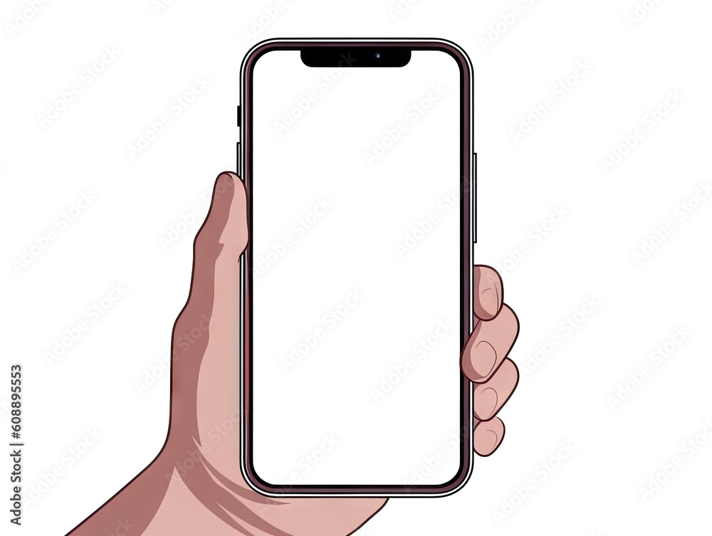 Cartoon hand holding smartphone with transparent screen on Transparent ...