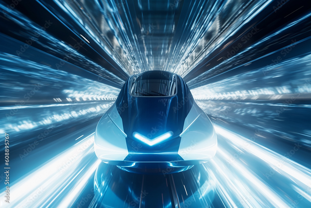 Express speed modern train is running on track with accelerate and ...