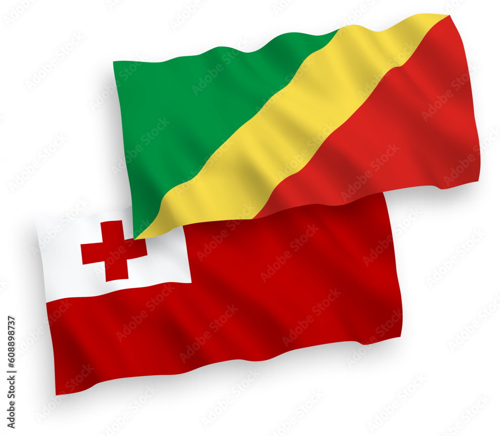 Flags of Kingdom of Tonga and Republic of the Congo on a white ...