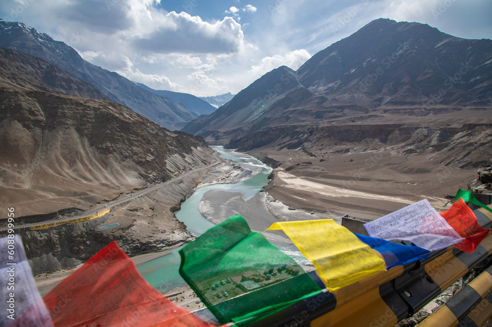 Sangam point. Sangam Valley is a 35 km (22 miles) drive from Leh,I ndia ...