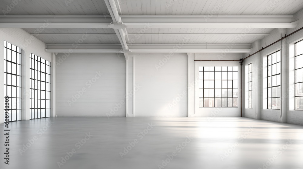 Empty, modern industrial space. This image highlights the elegance of ...