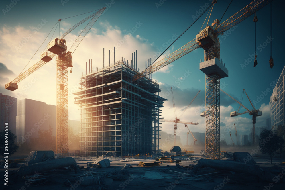 construction site where a building under construction is in progress ...