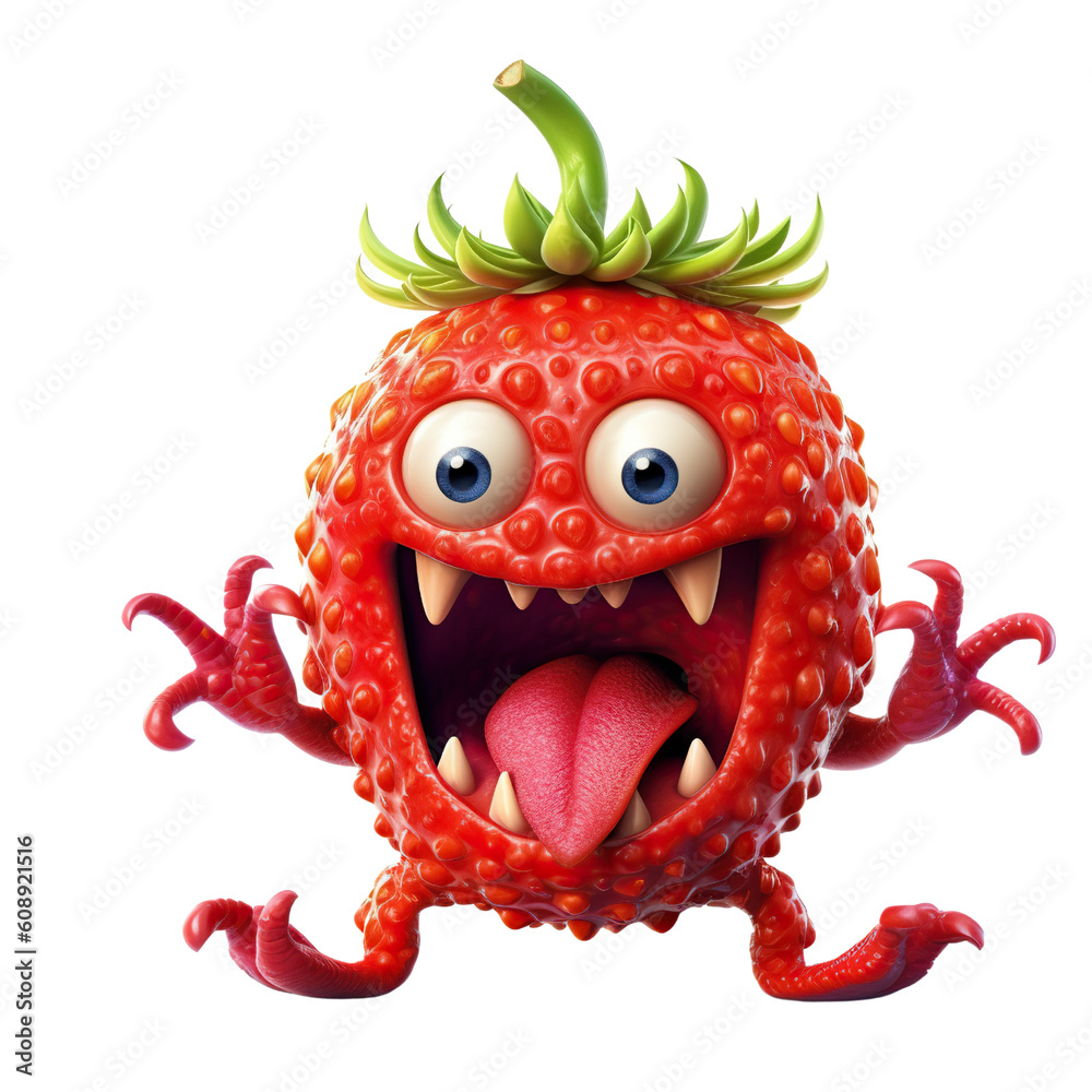 animated strawberry-mutant character on a transparent background ...