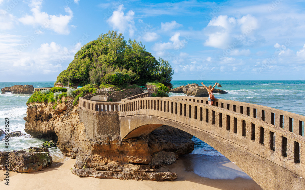 Famous bridge to the island- Biarritz, basque country in France Stock ...