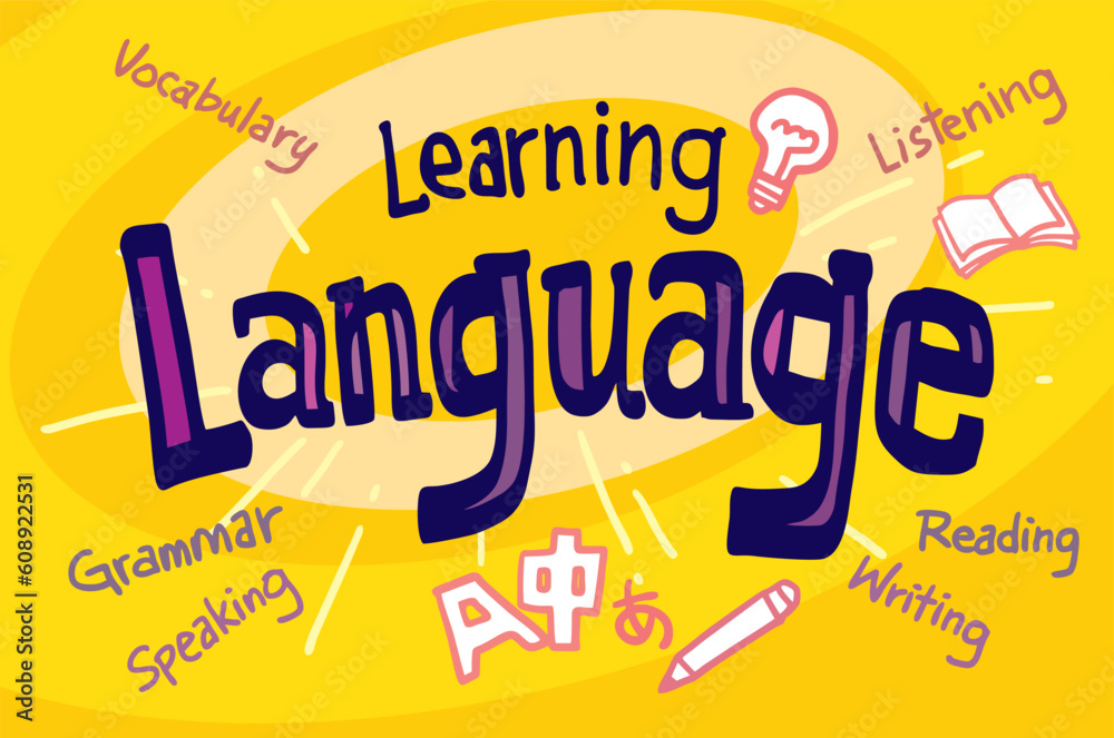 Learning language handwritten inscription. Hand-drawn lettering. Vector ...