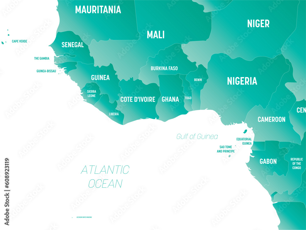 Western Africa - high detailed political map of western african and Bay ...