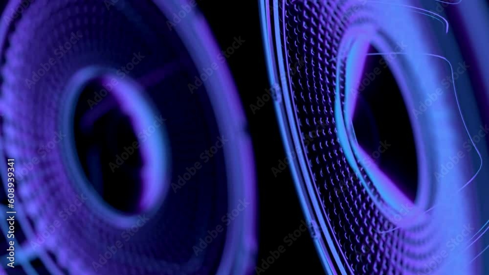 Audio Speaker structures frames in blue neon flash light 3d looped ...