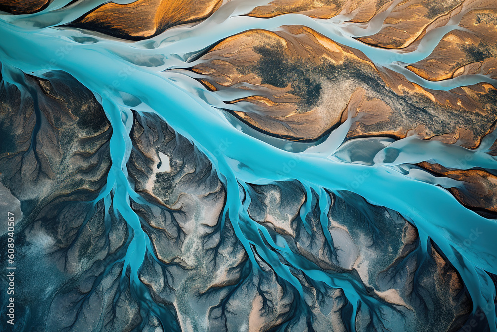 Aerial Photograph of a Glacial River Delta in Iceland with many ...