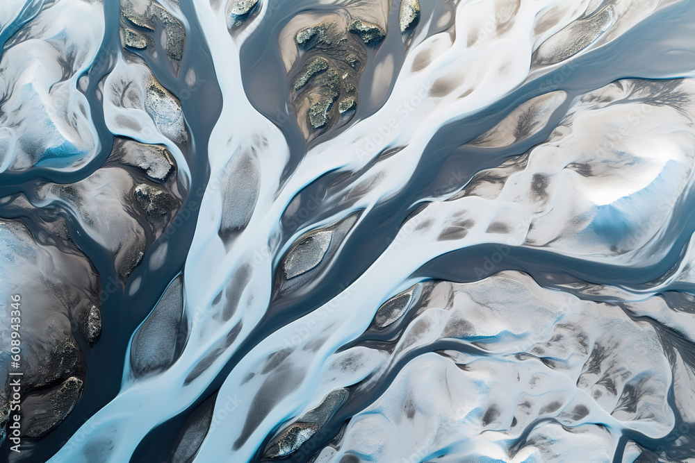 Aerial Photograph of a Glacial River Delta in Iceland with many ...