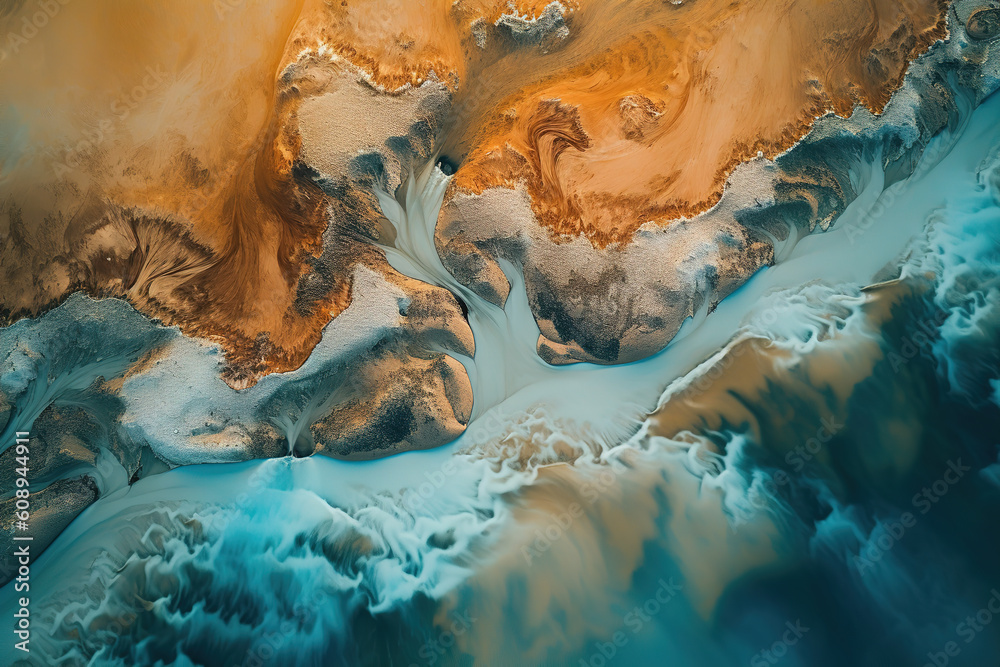Aerial Photograph of a Glacial River Delta in Iceland with many ...