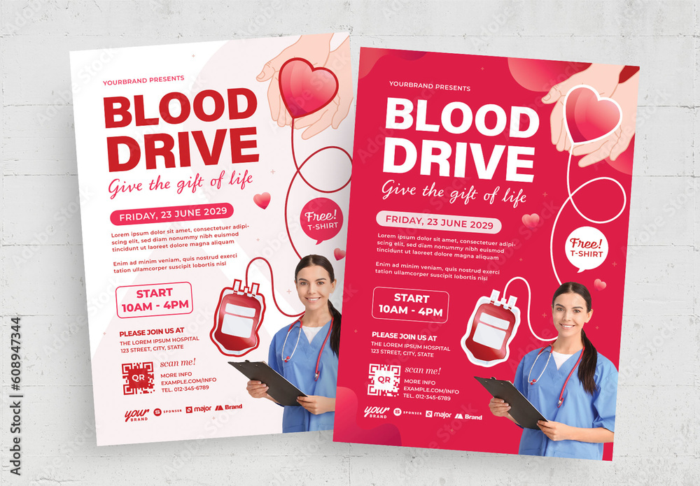 Blood Drive giving Blood Flyer Poster Template Stock Template | Adobe Stock