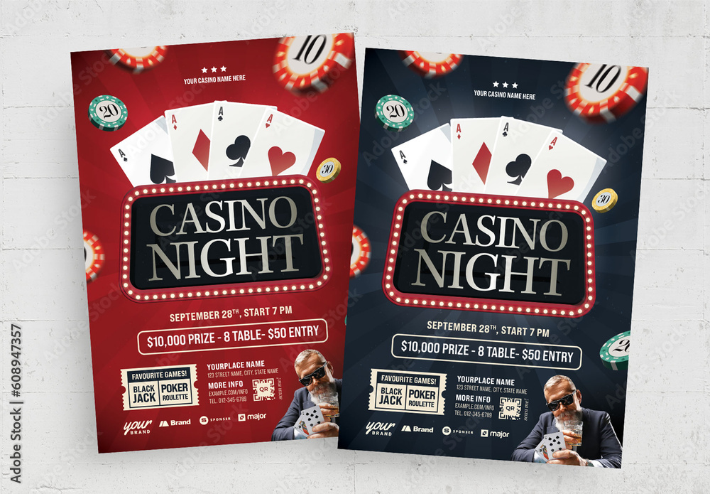 Casino Poker Night Vegas Flyer Poster Template Layout Stock Template ...