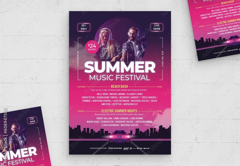 Summer Music Festival Poster Banner Layout Stock Template | Adobe Stock