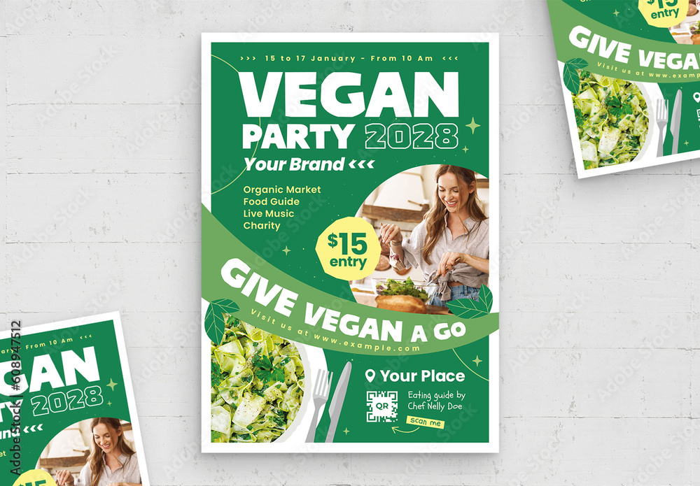 Vegan Vegetarian Flyer Poster Template Layout Stock Template | Adobe Stock
